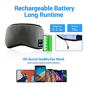 Bluetooth Sleep Eye Mask with Wireless Headphones Washable Sleep Headphones, Eye Cover Perfect for Side Sleeper, Yoga, Meditation, Insomnia, Best Gift and Travel Essentials (Grey)