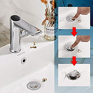 REGALMIX Pop Up Drain, Bathroom Faucet Vessel Vanity Sink Drain Stopper, Built-in Anti-Clogging Strainer, Polished Chrome with Overflow, Fits Standard American Drain Hole(1-1/2" to 1-3/4") R086H-CP…