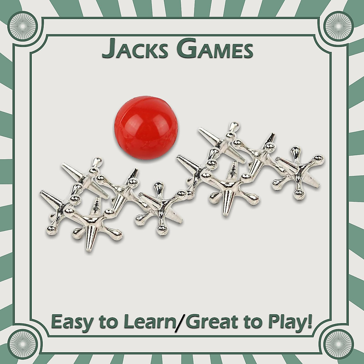 Home-X Jacks Game - Old School Jax Game with Red Rubber Bouncy Ball - Jacks Game with Ball Classic, Fun Game Gift of Jacks for Party Favor, Christmas Party - Kids, Adult, Vintage Retro Board Game