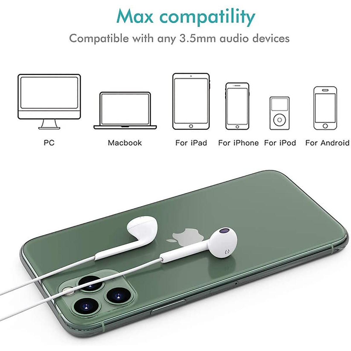 2 Pack Wired Apple Earbuds/Headphones/Earphones [ MFi Certified] with Mic, Volume Control Compatible with iPhone,iPad,iPod,Computer,MP3/4,Android Most 3.5mm Audio Devices