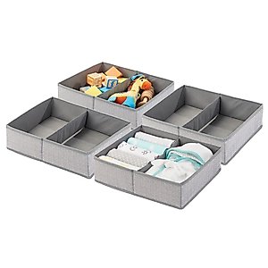 mDesign Fabric Drawer Organizer Bin Dividers for Baby Nursery Dresser, Closet, Organization - Bins Hold Clothes, Diapers, Cream, Toy, Blankets - 4 Pack, Gray Herringbone