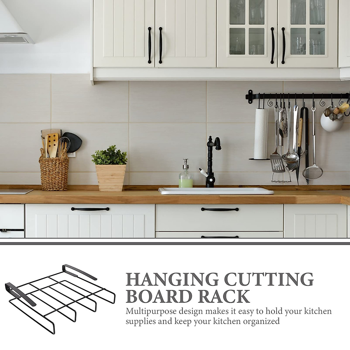 Anneome for Cabinet Lid Black Racks Holder Stand Kitchen Organizer Cutting Organizers Bakeware Metal Rack The Under Shelf Wall Supplies Board Storage Mount Pot Hanging Over Chopping