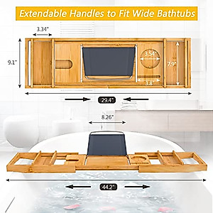 Domax Bathtub Caddy Tray Expandable Bamboo Tub Tray for Luxury Bath with Book Holder and Free Soap Dish Yellow