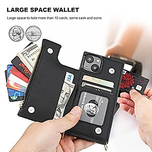 Bocasal Crossbody Wallet Case for iPhone 14 with RFID Blocking Card Slot Holder, Magnetic Flip Folio Purse Case, PU Leather Zipper Handbag with Detachable Lanyard Strap 6.1 Inch 5G (Black)