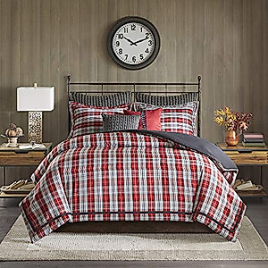Woolrich Rustic Lodge Cabin Comforter Set- Down Alternative Warm Bedding and Matching Shams King Williamsport, Red Plaid, 4 Piece
