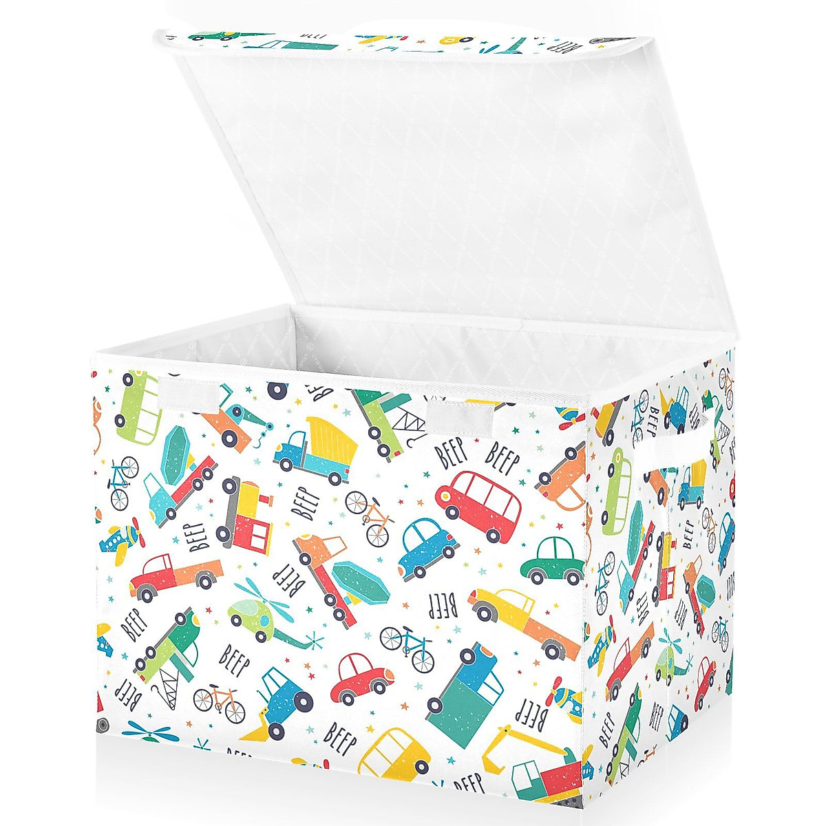 Cartoon Vehicle Cars Storage Bins with Lids Fabric Storage Containers Cubes Box Closet Organizer Collapsible Storage Basket for Bedroom Clothes Office Shelves Nursery Gifts Home Decor