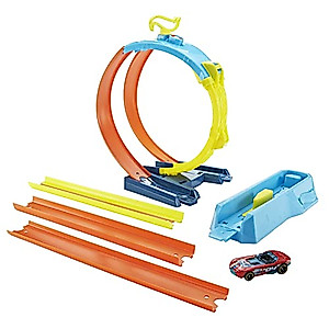 Hot Wheels Track Builder Playset Split Loop Pack & 1 Toy Car in 1:64 Scale, Compatible with Other Hot Wheels Sets and Track Builder Straight Track Set, 37 Component Parts & 1:64 Scale Toy Car