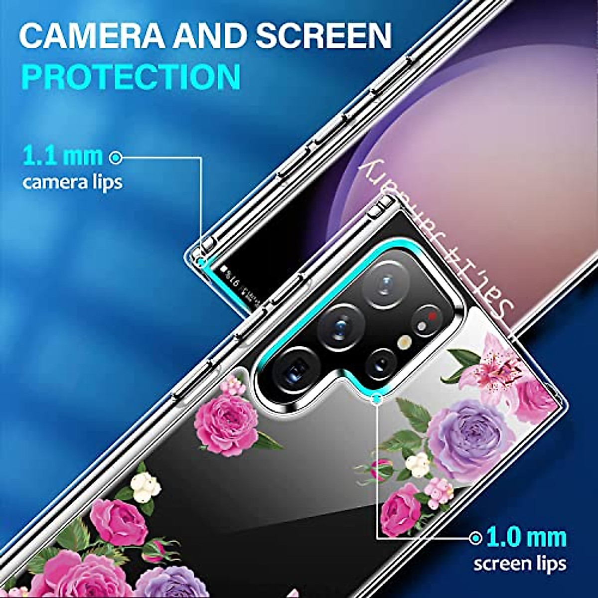 KISPURE for Samsung Galaxy S23 Ultra Case,Clear Rose Flower Garden Floral Women Phone Case Shockproof Protective Design,Thin Soft Silicone TPU Bumper Case for Galaxy S23 Ultra(2023)with kickstand,Pink