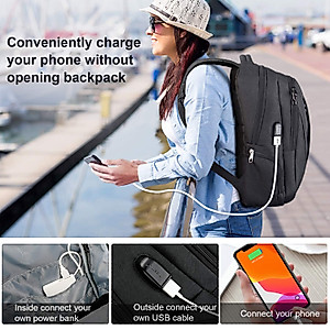 TIGERNU Laptop Backpack, Business Slim Anti-theft Backpacks with USB Charging Port, Water Resistant College Bookbag with Laptop Compartment for Men Work, Fits 15.6 Inch Laptop and Notebook, Black