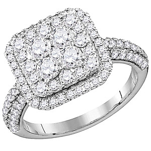 TheDiamond Deal 14kt White Gold Womens Round Diamond Square Cluster Bridal Wedding Engagement Ring 1-5/8 Cttw