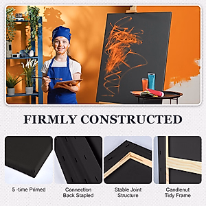 Ctosree 4 Pack Large Stretched Canvases for Painting Black 24 x 36 Inches Primed 100% Cotton Blank Canvas Boards for Acrylic Pouring Oil Watercolor Paints