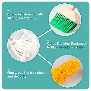 FOPNETS Kids Cleaning Set Toys 7 Piece Cleaning Toys for Toddlers Pretend Play Cleaning Tools for Kids Wooden Detachable Housekeeping Broom Dustpan Duster Brush Mop