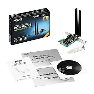 ASUS AC750 Dual Band PCIe WiFi Adapter (PCE-AC51) - Compatible with PCIe x1/x16 slot, Detachable Antennas for Flexible Placement, Easy Setup, Supports Window Windows 10/8.1/7, Linux