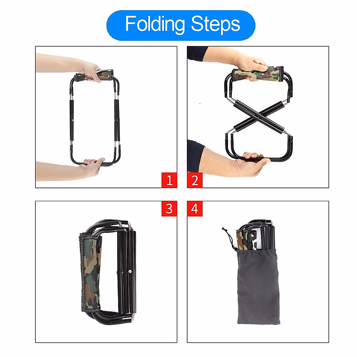 Qesonoo Mini Portable Folding Stool, Camping Fishing Stool for Adults Fishing Hiking Gardening and Beach with Carry Bag, Hold Up to 450lbs(Camouflage)