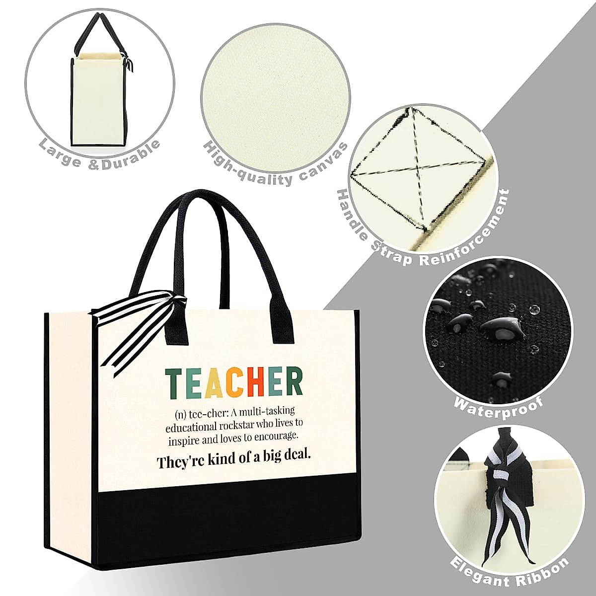YUANHAO Teacher Gifts for Women, Teacher Appreciation Gifts, Teachers Day Gifts, Teacher Valentines Day Gifts, Teacher Canvas Tote Bag Grocery Reusable Bag