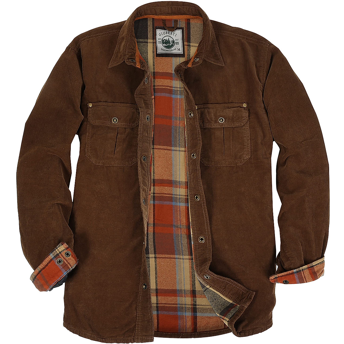 Gioberti Men's 100% Cotton Extremely Soft Corduroy Shirt Jacket with Flannel Lining, Camel, L