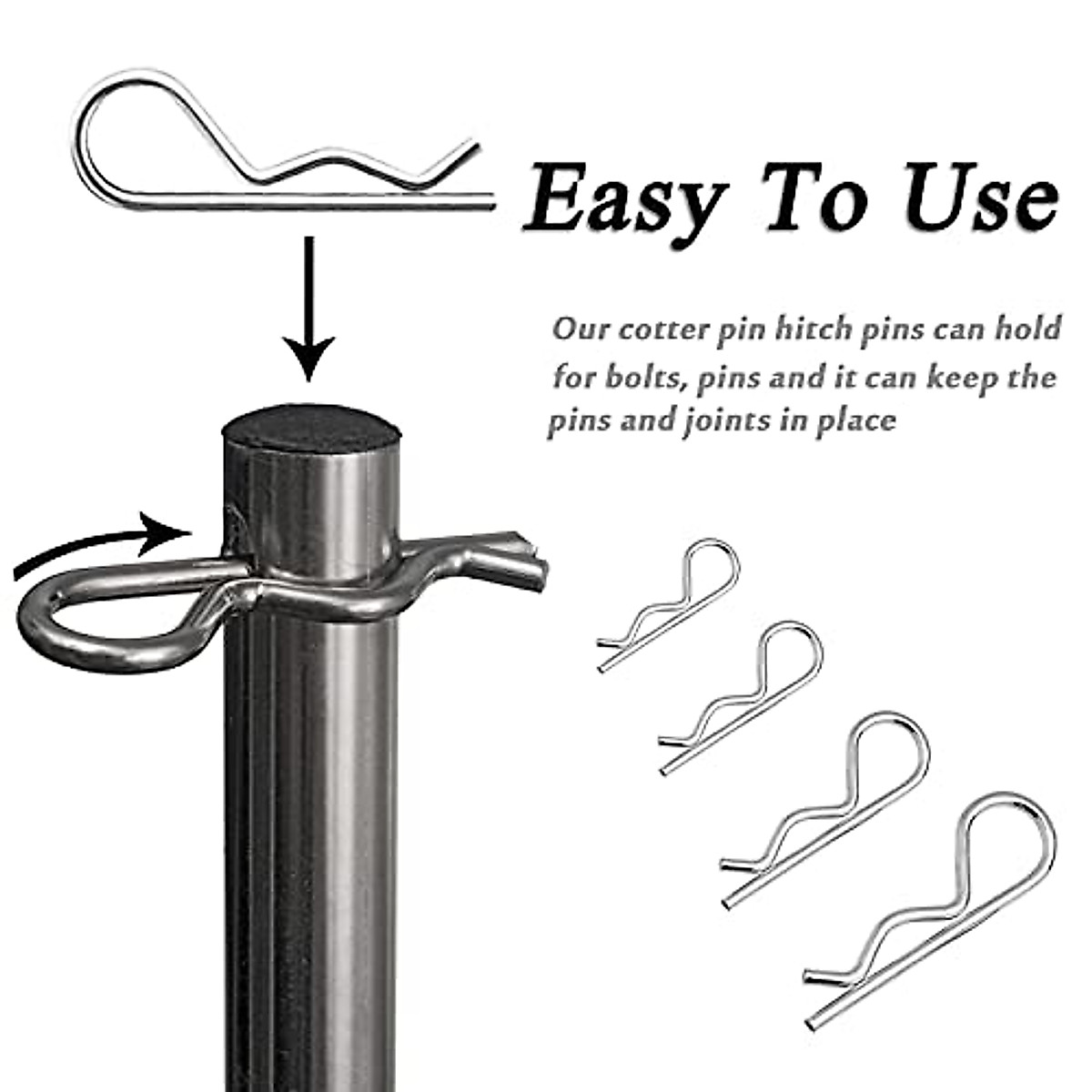 60 Pcs Cotter Pin Hair Pin Assortment Kit, Zinc Plated R Clip Key Fastener Fitting Set for Use on Hitch Pin Lock System Automotive Marine Tractors Mower Carts Truck Engine Repair, 12 Size 2 Style