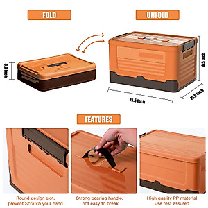 ORIJOYNA Collapsible Storage Bins with Lids 6Gal Folding Plastic Stackable Utility Storage Container Heavy Duty withstand 60Lbs Multifunctional Storage Box for Grocery,Books,Clothes,Shoes(23L,Orange)