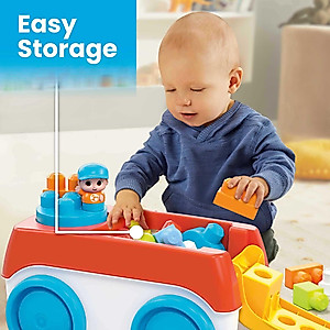 Mega BLOKS First Builders Toddler Building Toy Set, Block Spinning Wagon with 20 Pieces and Storage, 1 Figure, Ages 1+ Years