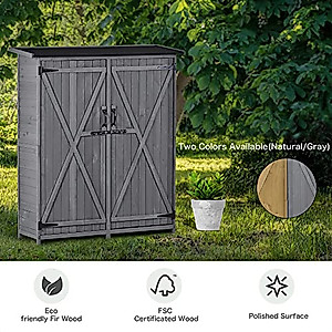 5.3 x 4.6 FT Outdoor Storage Shed, Wood Garden Shed with Lockable Doors, Tool Cabinet with Waterproof Asphalt Roof for Patio Lawn Backyard Garden, Gray