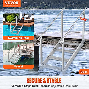 VEVOR Dock Ladder with Rubber Mat, Dock Steps 30"-39" Adjustable Height, Dock Stairs Aluminum 4 Step, Each Step 22" x 4", 500Lbs Load, for Lake, Marine Boarding, Pool