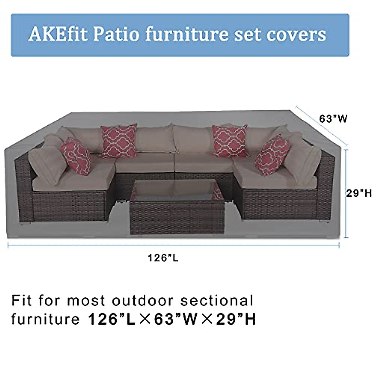 AKEfit Black Patio Furniture Covers 500D Outdoor Furniture Covers Waterproof Heavy Duty Tear-Resistant Garden Furniture Covers for Extra Large Fits for 12 Seats L126 x W63 x H28