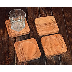 Samhita Acacia Wood Coasters Set Natural Wooden Drink Coasters Set Protects Surfaces from Stains & Scratches (4" x 4" x 0.5", Set of 4)