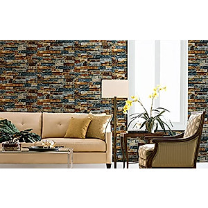 LiKiLiKi Stone Brick Wallpaper Peel and Stick Wallpaper Removable Kitchen Wall Covering Roll Home Use Decoration Self Adhesive Vinyl 17.71''x118''