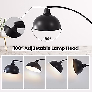 gernehop Arc Floor Lamps for Living Room,Modern Tall Standing Lamp,Black Floor Lamp with Adjustable Hanging Dome Shade,Over Couch Mid Century Arched Reading Lamp for Bedroom,Office