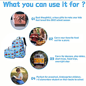 AUIVTY Preschool Backpack for Boys, Kids Backpack with Lunch Box Construction Backpack for Preschool Kindergarten Daycare and Travel, Car School Bookbag with Chest Buckle (Construction-Light Blue)