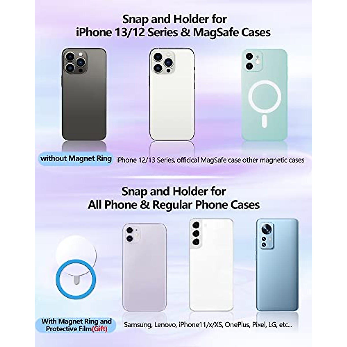 Magnetic Phone Grip (MagGo) Removable Phone Holder Stand Adjustable Finger Ring Grip Compatible with Magsafe for All Smartphone/Case (Rose Gold)