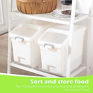 Sunnyray 4 Pack Rice Food Storage Container, 38.5 lb Airtight Flour Storage Bins with Scoop, Large Storage Boxes with Wheels for Dry Food, Grain, Sugar, Cereal, PET Food