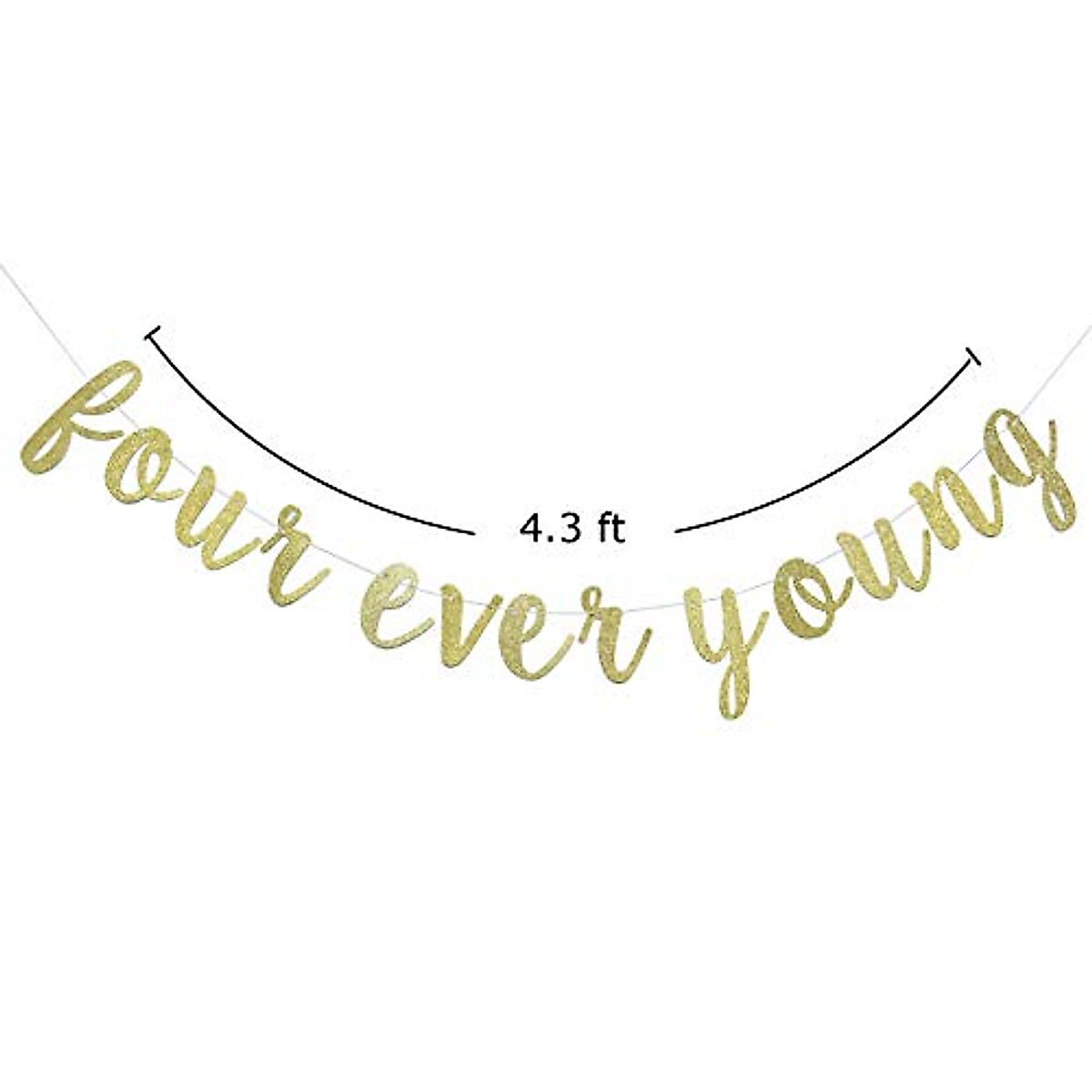 Four Ever Young Banner for 4th Birthday Party Decorations Supplies, Pre-Strung Cursive Bunting Photo Booth Props Sign(Gold)