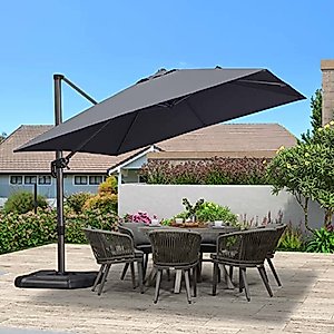 PURPLE LEAF 10 Feet Patio Umbrella Outdoor Cantilever Square Umbrella Aluminum Offset Umbrella with 360-degree Rotation for Garden Deck Pool Patio, Grey