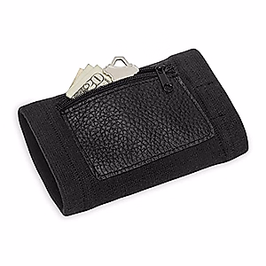 FLEXX ID TREKK Wearable Wallet with ID Badge Holder for Quick Hands-Free Access, Secure Wallet featuring 3 Card Slots & Convenient Zipper Pocket (Black, Textured Leather)