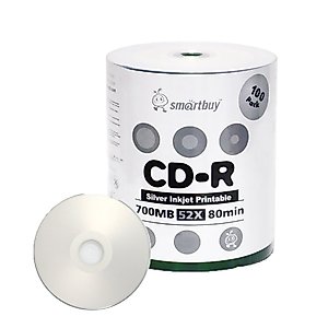 Smartbuy 100-disc 700mb/80min 52x CD-R Silver Inkjet Hub Printable Blank Recordable Media Disc