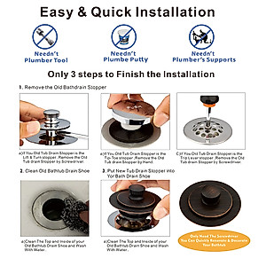 Artiwell Universal Lift and Turn Bath Drain Stopper and Cover, Bathtub Drain Stopper, Replaces Lift and Turn, Tip-Toe and Trip Lever drains for Tub, EZ Installation and Clearing (Oil Rubbed Bronze)