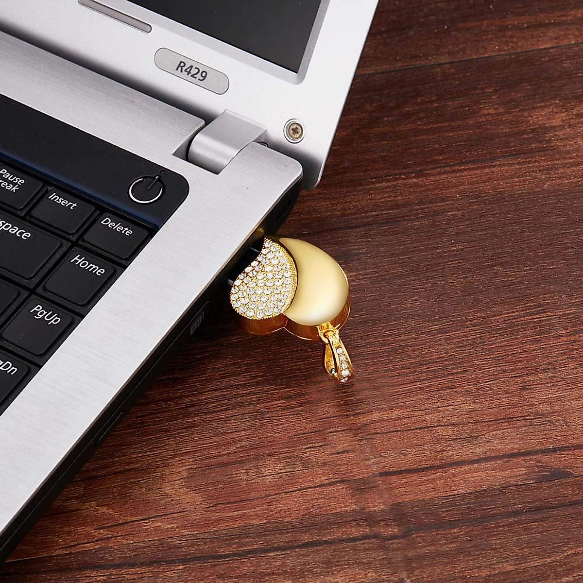 GARRULAX USB Flash Drive, Diamond Heart 8GB / 16GB / 32GB USB2.0 Waterproof USB Memory Stick Date Storage Pendrive Thumb Drives (32GB, Gold Heart)