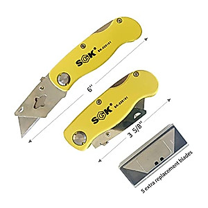 Folding Utility Knife, EDC Utility Knife, Pocket Utility Knife, Heavy Duty Box Cutter, Foldable Sure-Grip Box Opener Knife with extra 5 Pieces SK-5 Blades