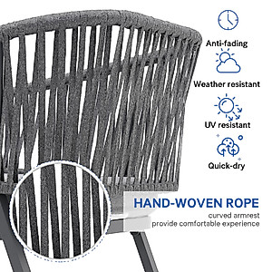 SUNSITT Patio Dining Chairs Set of 2, Outdoor Aluminum Dining Chairs with Woven Rope, All-Weather Patio Arm Chairs w/Cushions, Porch, Garden and Deck, Dary Grey