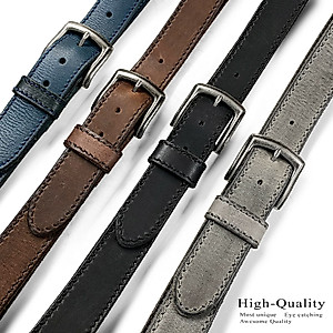 Antique Engraved Buckle Genuine Full Grain Leather Casual Jean Belt 1-1/2"(38mm) Wide (Gray, 36)