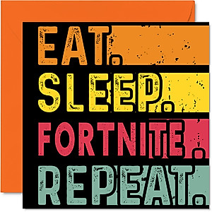Birthday Card Funny for Her or Him - Eat, Sleep, FN, Repeat - Happy Birthday Cards for Gaming Video Game Lovers Gifts, 5.7 x 5.7 Inch Birthday Greeting Cards for All Occasions Kids or Adult