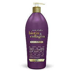 OGX Thick & Full Biotin & Collagen Shampoo, Salon Size 25.4 Ounce Bottle w/ Pump, Paraben Free, Sulfate Free, Sustainable Ingredients, Nourishing and Strengthening