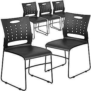 Flash Furniture Hercules Series Stacking Chairs for Waiting Rooms and Offices, Ergonomic Lobby Chairs with Contoured Air-Vent Backs, Set of 5, Black