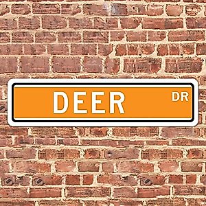 Metal Name Sign Deer Street Sign Street Warning Sign - Heavy Duty Rust-proof Metal Frame, Shipped from USA 4" x 16"