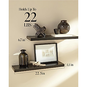 BAYKA Floating Shelves, Wall Mounted Rustic Wood Shelves for Bathroom, Bedroom, Living Room, Kitchen, Office, 22.5" Hanging Shelf for Books/Storage/Room Decor with 22lbs Capacity (Black, Set of 2)