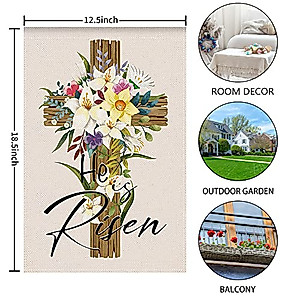 WODISON He is Risen Easter Garden Flag Jesus Religious Easter Garden Flag For Yard House, 12x18 Inch Easter Cross Lily Double Sided Printing, Outdoors Home Decorative Banner (Only Flag)