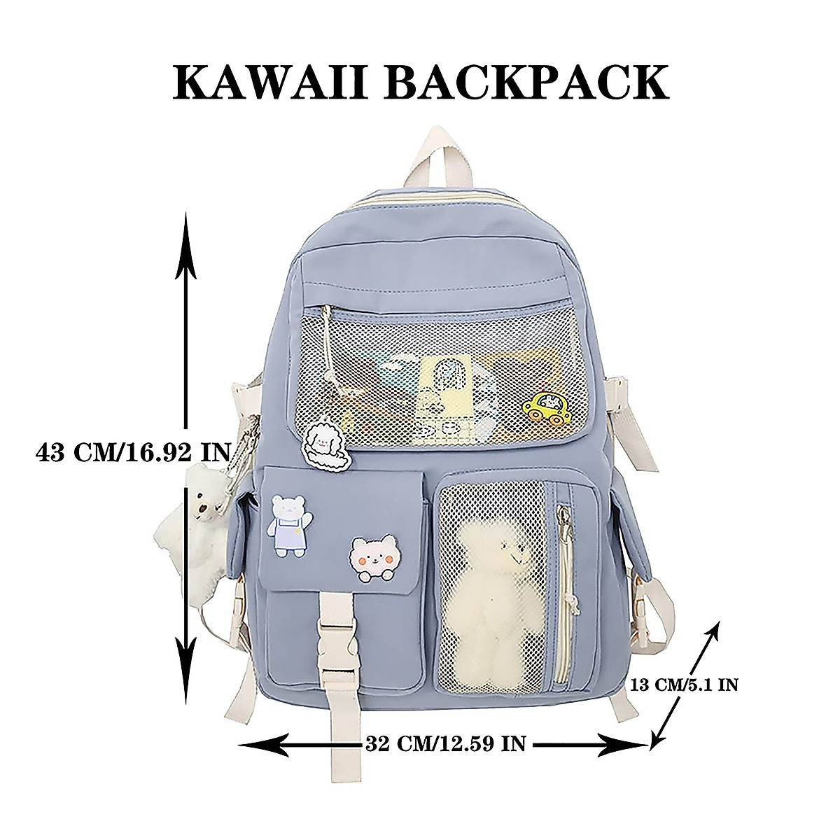 Kawaii Backpack with Kawaii Pin Cute Accessories ?Kawaii Girl Backpack Cute Backpack Cute Aesthetic Backpack for School (black,One size)