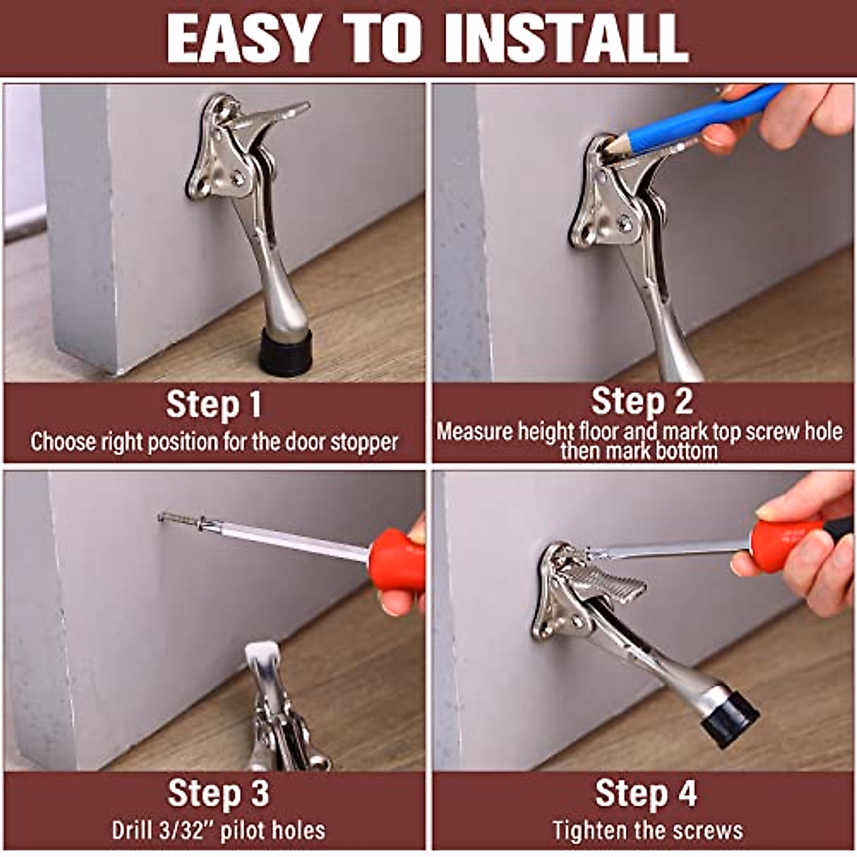 12 Pieces Heavy Duty Door Stoppers 5.35 Inches Kickdown Door Stop Adjustable Kick Down Door Stop Easy Pedal Door Stop with Rubber Tips Commercial Heavy Duty Door Stops for Bottom of Door