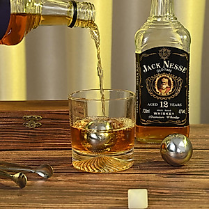 EooCoo Whiskey Stones Gift Set with 2 Pcs Stones and Box, Stocking Stuffers for Him, Reusable Ice Ball for Drinking, Christmas Gift for Men Whiskey Lovers, Bourbon, Cognac, Scotch, Gin, Wine Beverage